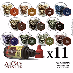The Army Painter 11 Nontoxic Miniature Paint Washes in Dropper Bottles - Rich Pigment Fluid Acrylic Paint Washes Miniature Painting Kit, Liquid Acrylic Paint Set - Warpaint Quickshade Wash Set