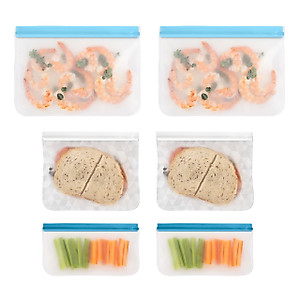 OGGI Reusable Food Storage Bags - Set 6 - Ideal Lunch Bags, Freezer Bags, Sandwich Bags, Snack Bags, Storage Bags, Snack Bag for Travel - Food-Grade BPA-Free - (2) 11x8" / (2) 8.5x7" / (2) 8.5x5"