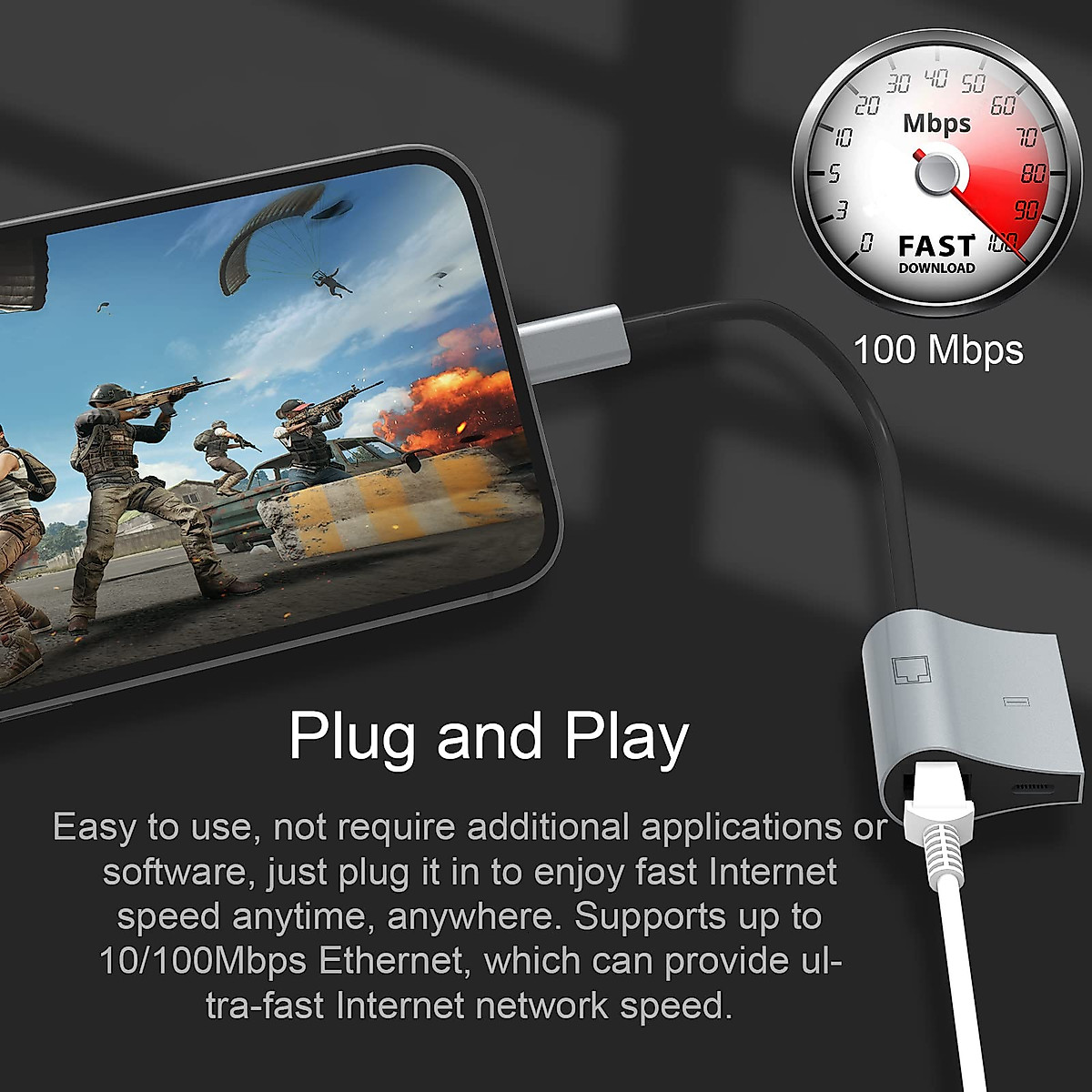 [Apple MFi Certified] 2 in 1 RJ45 Ethernet LAN Network Adapter, Lightning to RJ45 Ethernet Adapter with Charge Port Compatible with iPhone/iPad/iPod, Plug and Play, Supports 100Mbps Ethernet Network