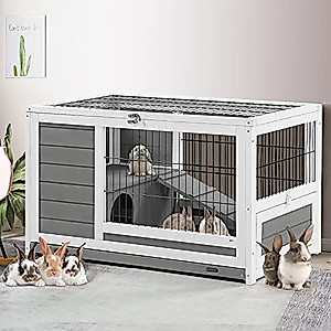Esright Rabbit Hutch Pet House for Small Animals 35.4" Guinea Pig House Rabbit Cage with Run Bunny House Indoor & Outdoor