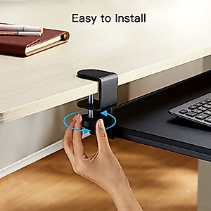 HUANUO Keyboard Tray Under Desk with C Clamp-Large Size, Steady Slide Keyboard Stand, No Screw into Desk, Perfect for Home or Office