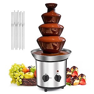 FUNYEE Chocolate Fountain Machine, 3.4 lbs 4-Tier Electric Chocolate Fondue Fountain Set with 10PCS Forks, Stainless Steel Cheese Fountain Melting Pot for Chocolate Candy, Ranch, Nacho Cheese