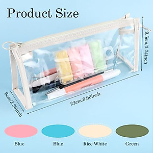 Qianyu 4 Pcs Clear Pencil Cases Transparent Marker Pen Pouch with Zipper Exam Pencil Storage Bag Travel Cosmetic Small Makeup Bags Stationery Toiletries Organizer for Office Adults