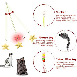 Cat Toys,Mice Toys for Indoor Cats,3 Pack Hanging Door Cat Toys with Tassel,Retractable Cat Toy with Rope Mouse Starfish Caterpillar,Interactive Cat Teaser Toy for Indoor Kitten Play Chase Exercise
