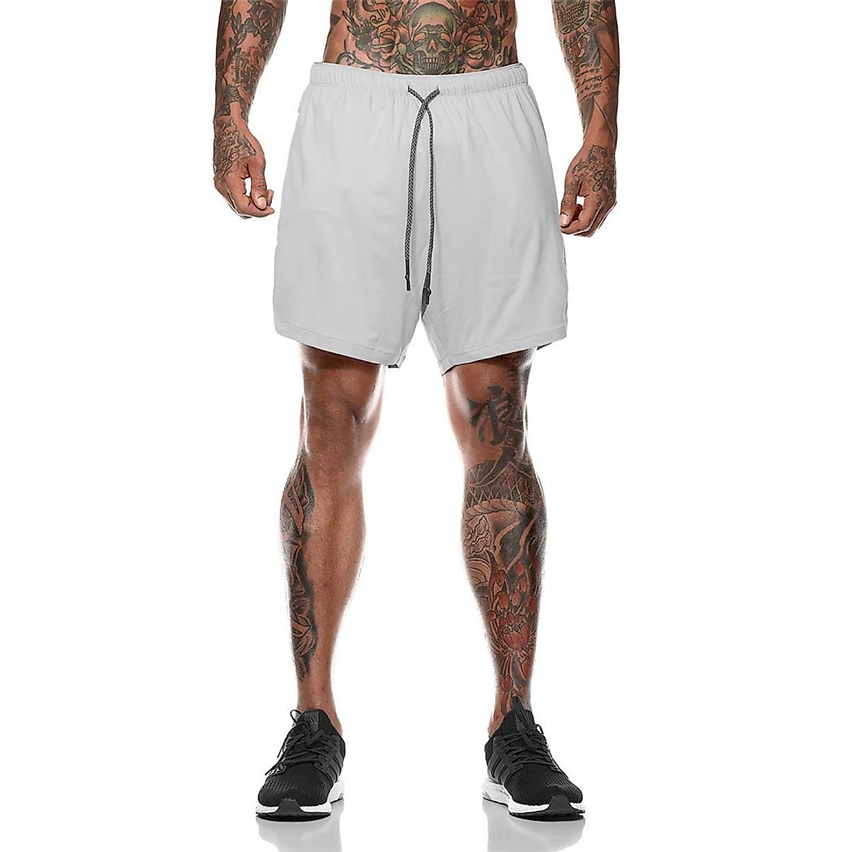 Akk Men's 2-in-1 Workout Running Shorts Lightweight Gym Yoga Training Sport Short Pants Red