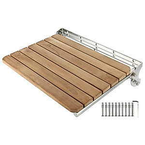 Amarine-made Teak Folding Shower Seat - Wall Mounted - Solid Wood Fold Down Spa Bench (21-5/8"x15"x1.7")