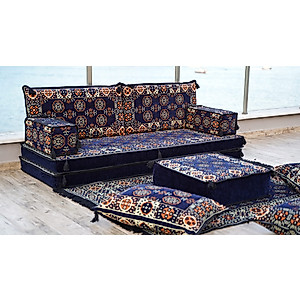 Navy Blue Moroccan Living Room Couch, Arabic Majlis Furniture, Patio Furniture, Handmade Wooden Bench, Arabic Majlis, Outdoor Bench, Outdoor Furniture, Sofa Covers (Sofa Full Set)