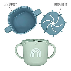 Hippypotamus Snack Cups for Toddlers - Spill Proof - 100% Food-Grade Silicone Snack Containers for Baby - Set of 2 (Sage/Fog)