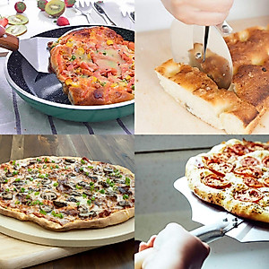 Onlyfire Round Pizza Stone Set for Oven and Grill, Pizza Grilling Tool Kit Including Baking Stone, Pizza Peel, Pizza Shovel and Cutter, Ideal for Baking Crisp Crust Pizza, Bread and More