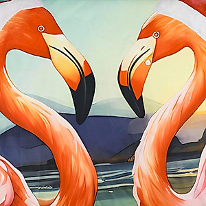 LB Christmas Flamingo Shower Curtain Pink Flamingo Wear Xmas Hat and Tropical Plant Holiday Decor Shower Curtain Beach Bathroom Decor with Hooks 72Lx72W Inch Waterproof Polyester Bath Curtain