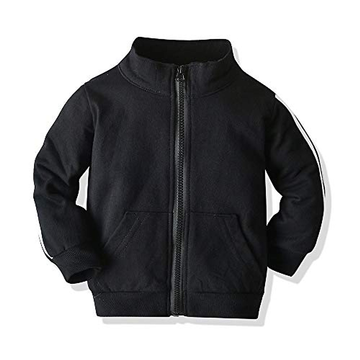 Moyikiss Studio Fashion Kids Baby Boys Girls Casual Clothes Zipper Sweatshirt+Trousers Set Striped Sportwear(Black,110/4T)