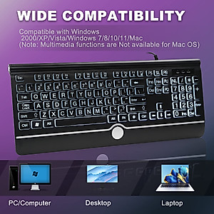 Wired Keyboard and Mouse Combo - Large Print Light Up Keyboard, Kopjippom USB Silent Wired Backlit Keyboard and Optical Mouse for Windows, PC, Laptop - Easy to See, USB Play and Plug