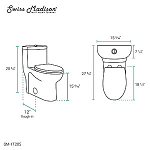 Swiss Madison Well Made Forever SM-1T205 Sublime One Piece Elongated Toilet Dual Flush 0.8/1.28 gpf, Glossy White