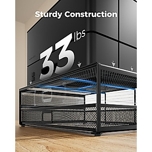 Monitor Stand with Drawer, Monitor Stand, Monitor Riser Mesh Metal, Desk Organizer, Monitor Stand with Storage, Desktop Computer Stand for PC, Laptop, Printer - HUANUO