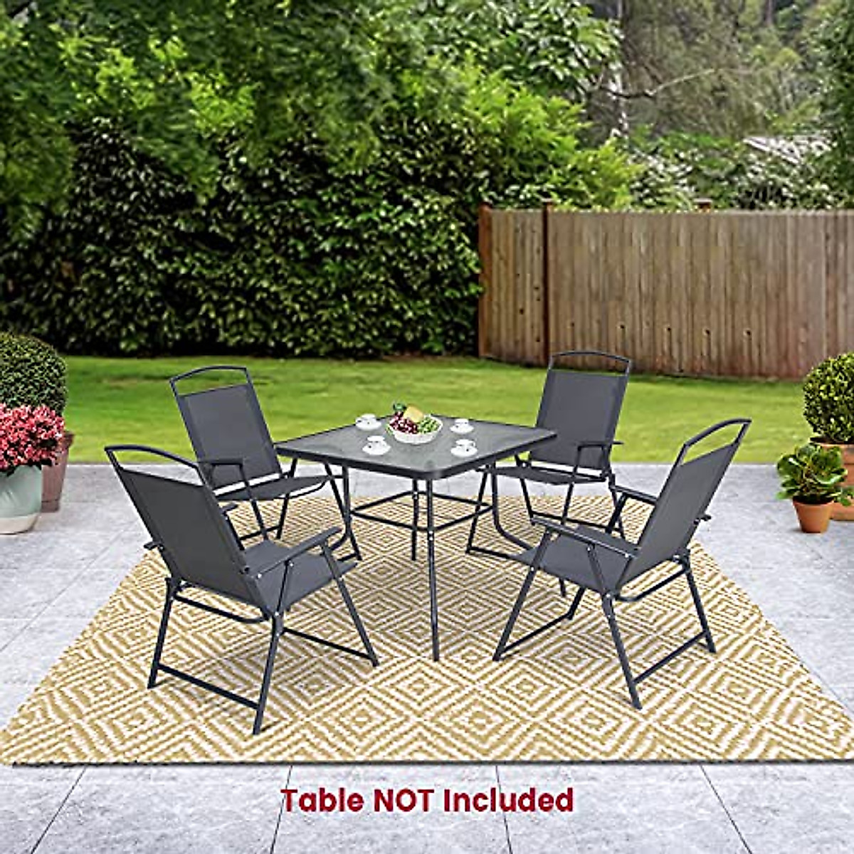 Pellebant Set of 4 Patio Dining Chairs, Outdoor Folding Chairs with Armrest, Patio Furniture Chairs for Camping, Beach, Backyard, Garden, Poolside, Gray