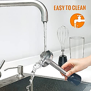 Immersion Blender Handheld, 1100W 5-in-1 Multi-Purpose Hand Blender, 12-Speed Stick Blender, 600ml Beaker, 500ml Chopper, Egg Whisk, Milk Frother, Black