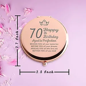 70th Birthday Ideas Rose Gold Compact Cute for Purse Travel Folding Hand Mirror for Grandma Wife Teacher Best Friend BFF 70 Birthday Gifts Women