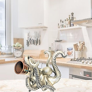 Vintage Style Octopus Coffee Mug Tea Cup Holder in Silver Tone Kitchen Dining Coffee Bar Statue Accessory