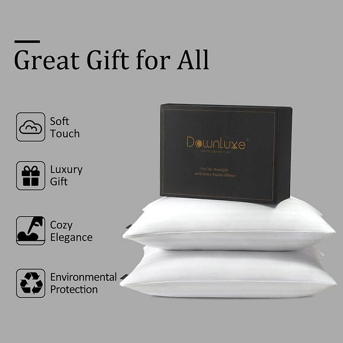 downluxe Goose Down Pillows - Hotel Collection Feather Pillows Set of 2 for Back, Stomach or Side Sleepers, Queen Size (20"x28")