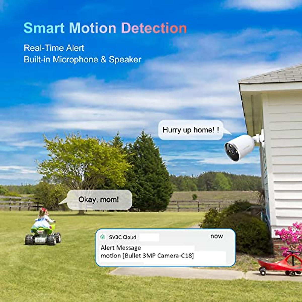 SV3C Security Camera Outdoor, 2K Surveillance Bullet Outdoor WiFi Camera with Motion Alert and FloodLight, IP Camera Outdoor with Alexa, ONVIF, 2.4Ghz, 2-Way Audio, Cloud & SD Card