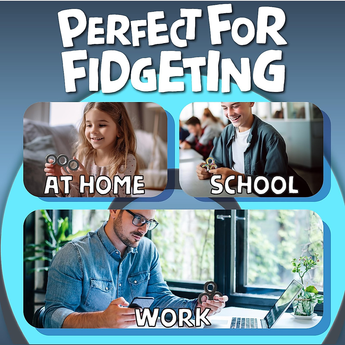 BUNMO Magnetic Rings - Fidget Toys Adults - Magnetic Fidget Rings - Endless Hours of Fun - Spin, Connect & Play - Addictive Fidget Toy for Boys & Girls - Great Teen Gift - Black