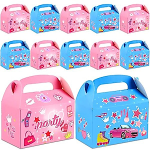 Motiskyy Blue Pink Goodie Bags Pink Candy Bags Gift Boxes with Handle for Birthday Party Bridal Shower(12 Pcs)