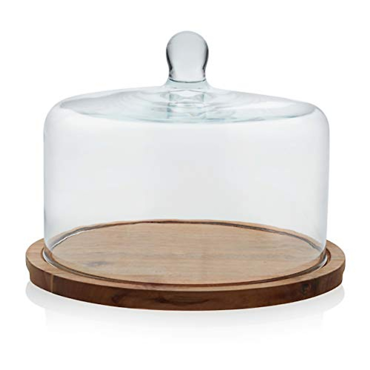 Libbey Acaciawood Flat Round Wood Server Cake Stand with Glass Dome