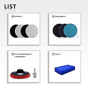 ZFE 5Inch Glass polishing Pads, 10Pcs Wool Felt Disc Glass Polishing Kit Buffing Pads Sanding Discs with Backing Pad and M14 Drill Adapter for Rotary Tools Polish Glass and Metal