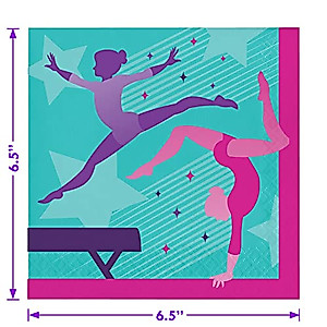 Gymnastics Party Supplies - Girl Gymnast Paper Dinner Plates, Napkins, and Forks (Serves 16)