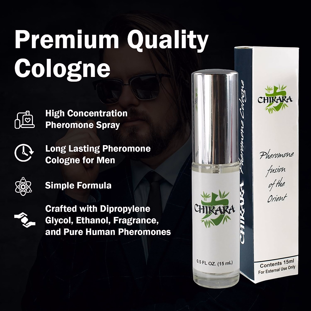 Love Scent Chikara Pheromone Cologne for Men, High Concentration Pheromone Spray, Mens Pheromones Cologne to Attract Women, Long Lasting Cologne Pheromones for Men (15 ML) - 1 Pack