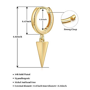 SANNYRA Spike Earrings for Women - 14K Gold Plated Earrings - Hoop Dangle Earrings Jewelry - Gold Huggie Hoop Earrings for Women