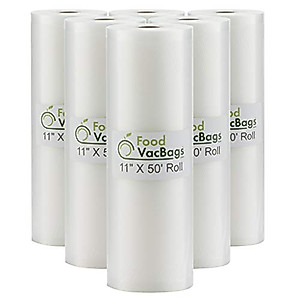 6 Jumbo 11" x 50' FoodVacBags Commercial Embossed Vacuum Sealer Saver Bags, Sous Vide, Food Storage