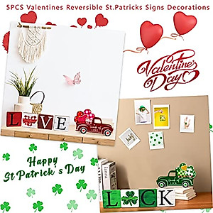 5PCS Valentines Day Decor/St.Patricks Day Decorations Reversible Table Centerpieces Tiered Tray Ornament for Home Party Decor