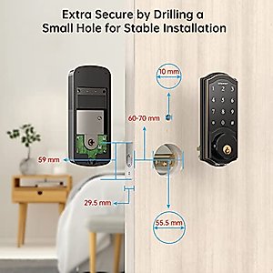 Smart Deadbolt, SMONET Keyless Entry Door Lock with Digital Keypad, Electronic Smart Locks for Front Door Bluetooth Touchscreen Lock Security, Remote Lock with Alexa and Gateway for Residential Home