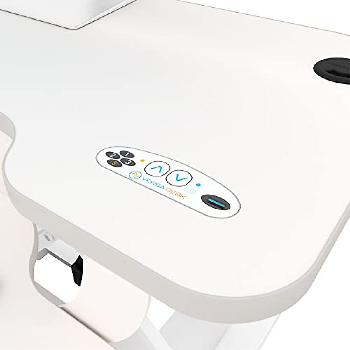 VERSADESK® PowerPro Elite 48” x 24" – App Controlled X-Large Electric Standing Desk Converter w/USB Charging Port. Raises up to 20”. Fully Assembled – Includes LED Lights. Supports 80 lbs. – White