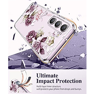 GVIEWIN Case Compatible with Samsung Galaxy S23 Case, with Screen Protector + Camera Lens Protector Floral Shockproof Clear Hard PC+Soft Bumper Women Phone Cover 2023 6.1" (Cherry Blossoms/Purple)