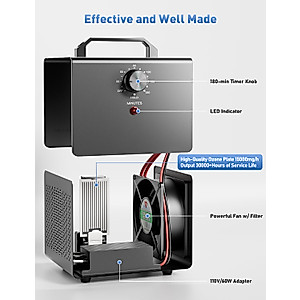 [Strong Ozone 2000 Sq Ft] Ozone Machine Odor Removal 15000mg/h, Ozone Generator Odor Eliminator for Home, Ozone Odor Eliminator, Ionizer Air Purifier Ozone for Home, Car, Smoke, and Pet Room - Black