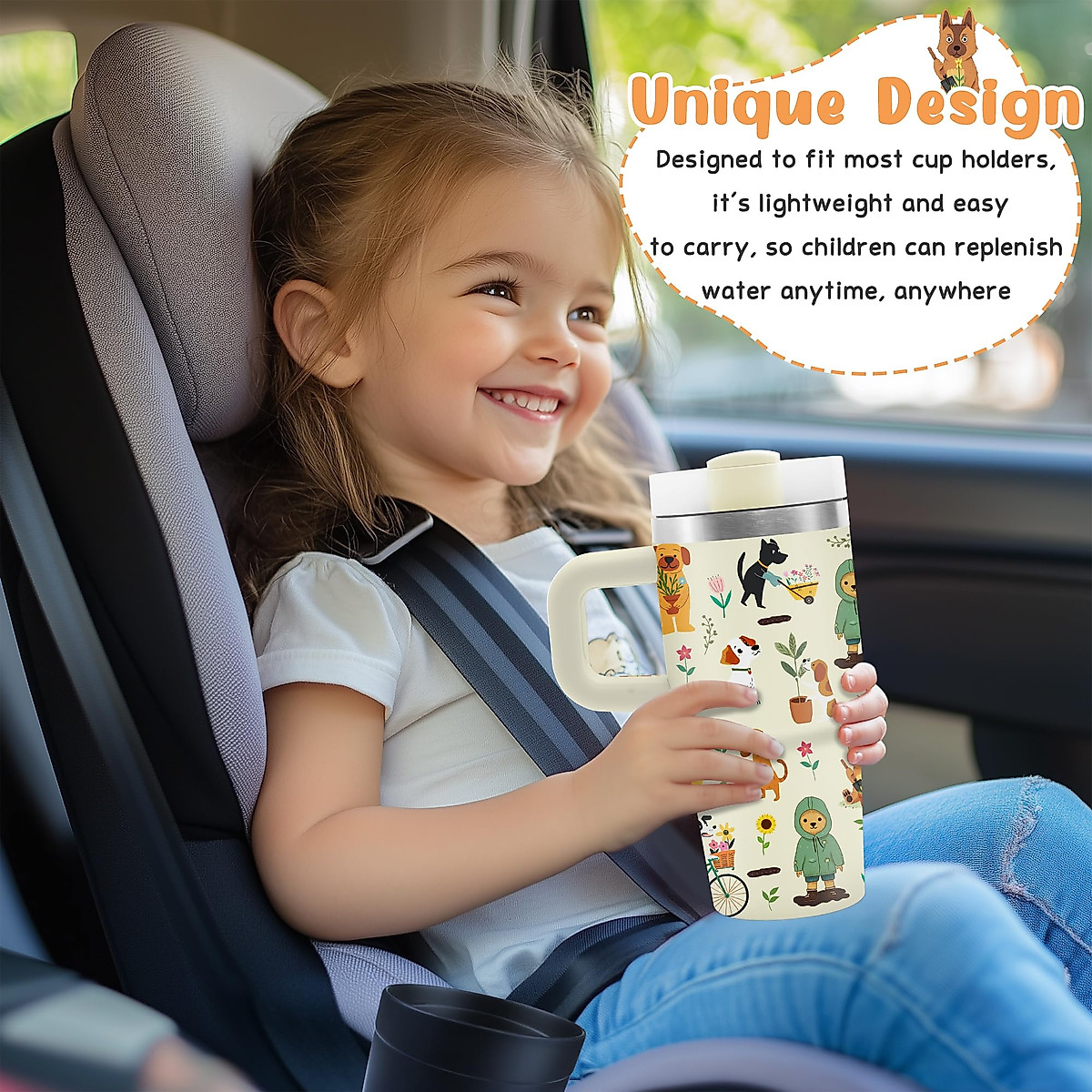 Funny Dog Gifts for Kids, Cute Dog Tumbler with Handle and Straw for Kids 14 oz, Dog Lover Gifts for Toddlers, Best Dog Themed Gifts, Birthday Gifts for Puppy Dog Owner Boys Girls