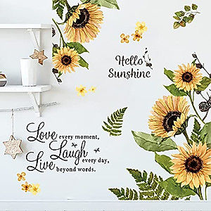 Sunflower 3D Yellow Flower Wall Stickers Decals, Removable Laugh Flowers Butterfly Wallpaper Decor, DIY Art Mural for Kids Room Nursery Classroom Bedroom Home Decoration