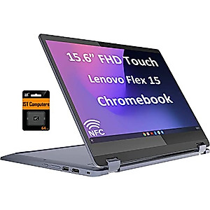 Lenovo Ideapad Flex 3 Chromebook 15.6" (2023) FHD 2-in-1 Touchscreen (Intel N4500, 4GB RAM, 128GB (64GB eMMC + 64GB SD Card), Webcam) Home & Student Laptop, NFC, HDMI, USB-C, IST SD Card, Chrome OS