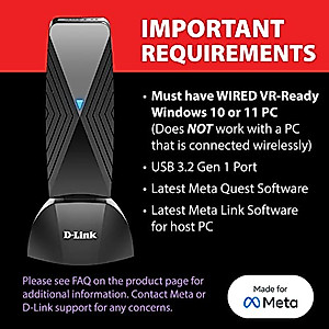 D-Link VR Air Bridge for Meta Quest 2/3/Pro - Dedicated WiFi 6 Connection Between Quest VR Headset and Gaming PC - Wire-Free/LAG-Free PCVR Gameplay - Official Made for Meta Accessory (DWA-F18)