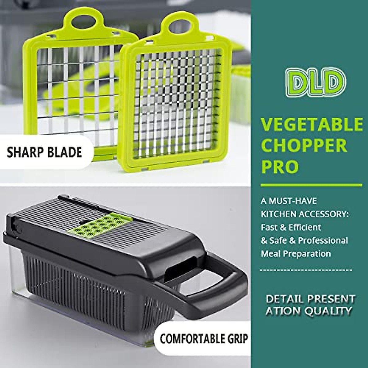 DLD 12 in 1 multi-function vegetable and fruit chopper kitchen multi-function diced vegetable artifact potato shredded grater grater household potato chip sliced grater GRAY, Black, 12.5*4.5*4.5
