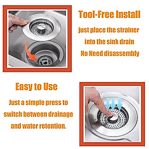 Kitchen Sink Drain Strainer and Sink Stopper(3 in 1), Upgraded Stainless Steel Drain Basket/Brass Pop-Up Bounce Core/Double Seal Sink Drain Stopper, Replacement for Standard 3-1/2 inch Drain