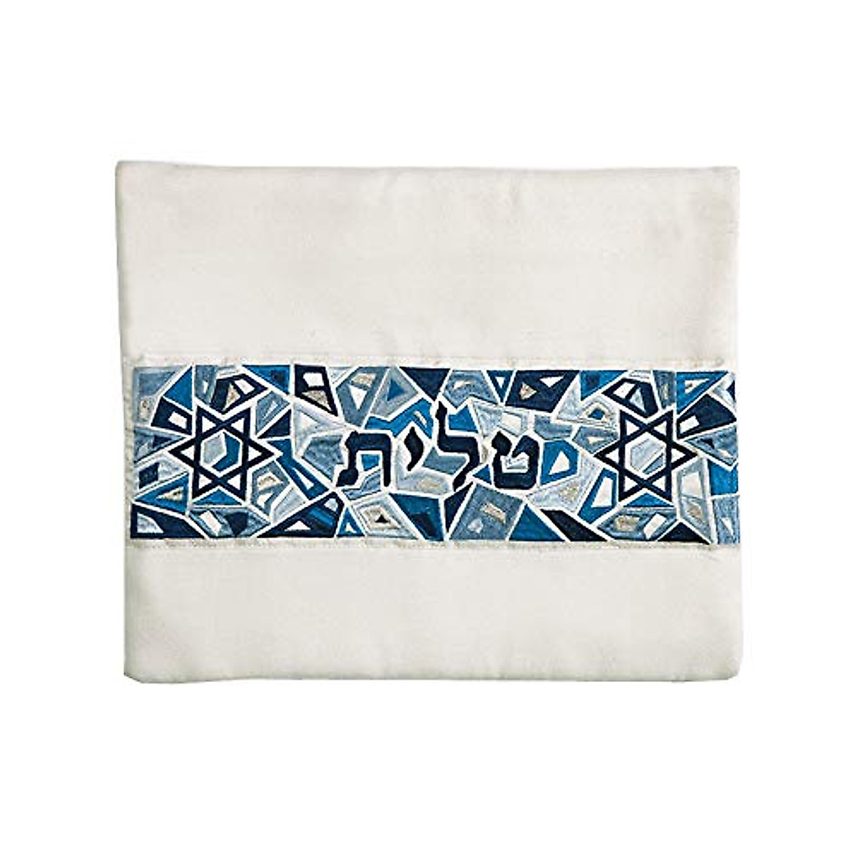 Yair Emanuel Tallit Prayer Shawl Gadol + Bag + Kippah + Atara Set Embroidered RAW Silk Magen David Blue (Bundle)