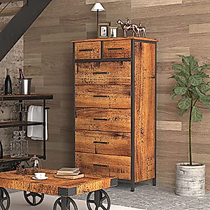 IKENO 7 Drawer Tall Dresser, Industrial Wood Storage Clothes Organizer, Sturdy Steel Frame for Bedroom
