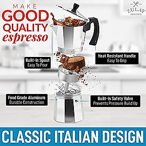 Zulay Kitchen Stovetop Espresso Maker - Moka Pot 6 Espresso Cups - Percolator Coffee Maker for Classic Cuban & Italian Style Espresso - Portable Coffee Maker for Camping & Travel - (Silver)
