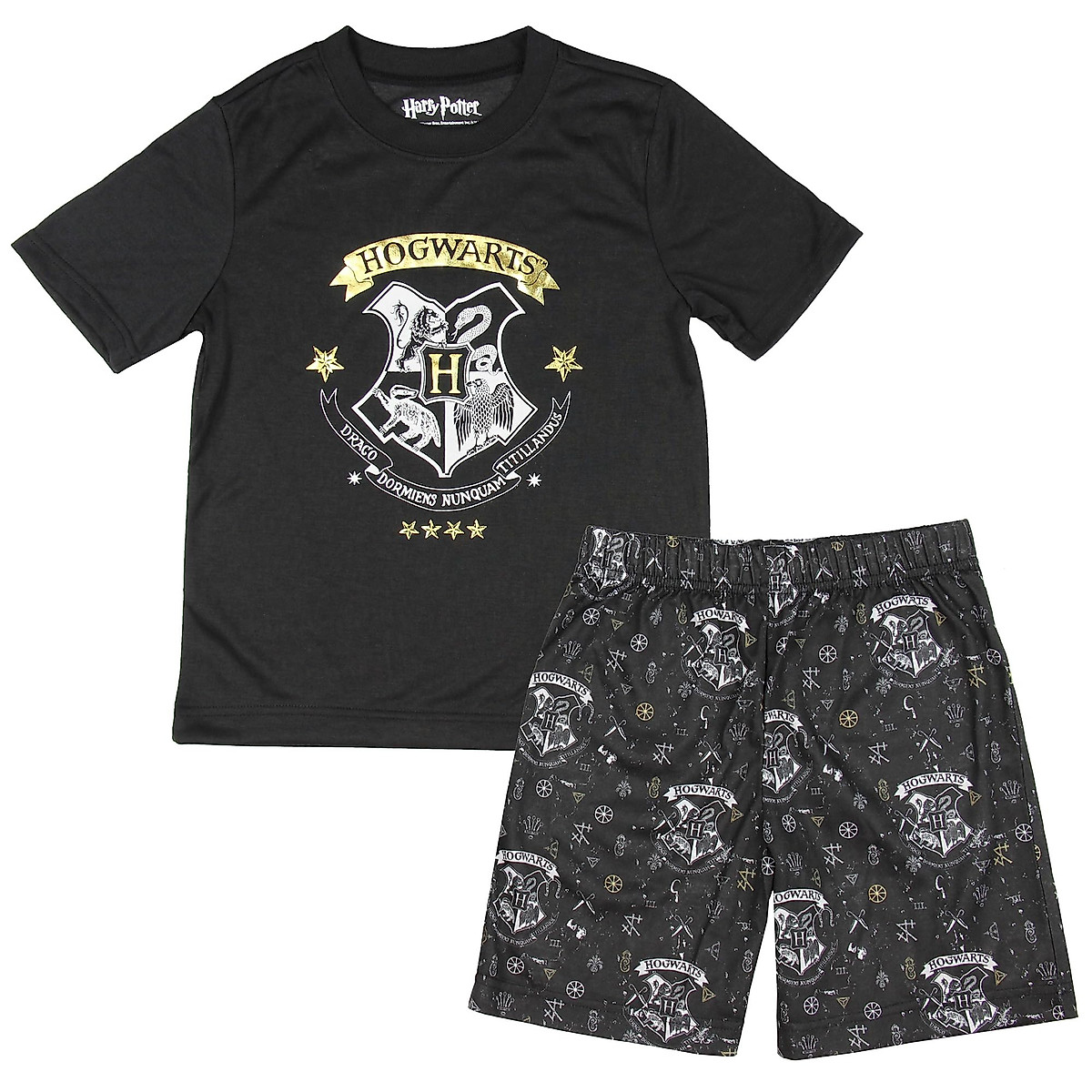 Harry Potter Boys Little Hogwarts Wizard Crest Pajama Short Set, Black 6/7