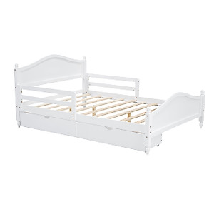 CITYLIGHT Kids Full Bed Frame with Storage Drawers and Rails, Wood Platform Beds with Headboard and Footboard, Full Size Storage Bed with Slat Support for Boys Girls,No Box Spring Needed,White