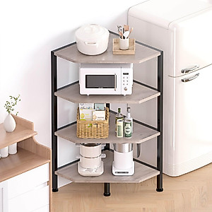 JOOLESER Corner Shelf - 4-Tier Corner Bookshelf with Metal Frame - Small Corner Shelves - Wood Corner Display Shelf for Living Room, Bedroom (Grey)