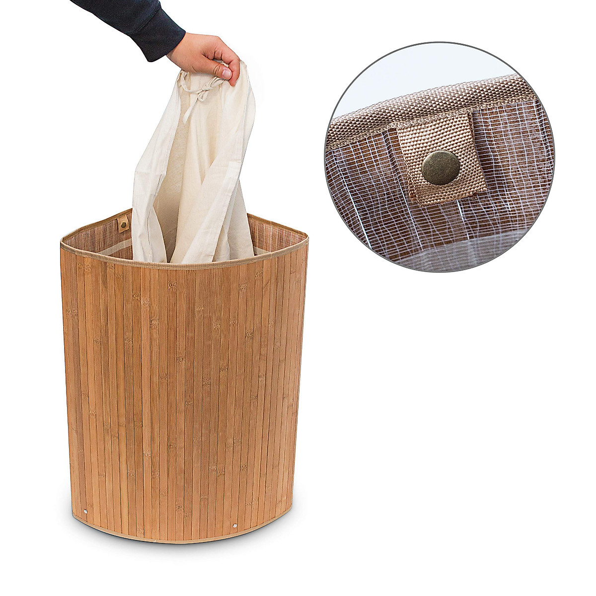 Relaxdays Folding Round Laundry Basket Bin Hamper, 65 x 41 cm, 64 L, Made of Bamboo, Foldable, Black